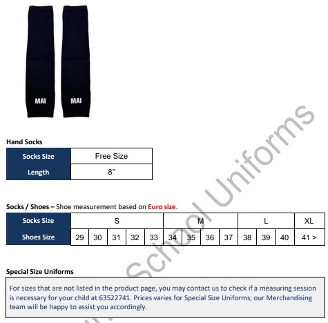 Sizing Guide MAI | Shanghai School Uniform